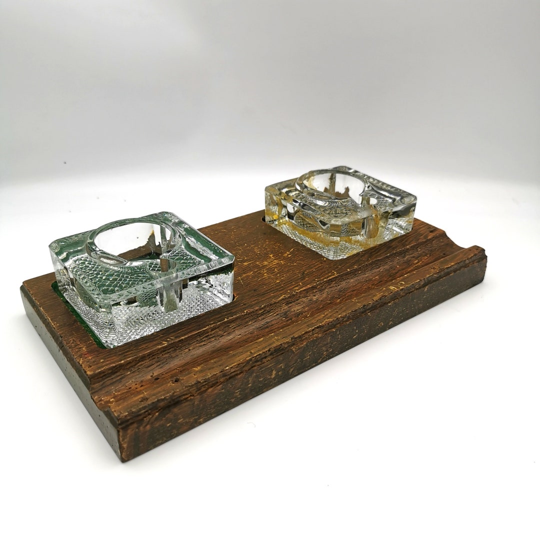 Antique Wooden Desktop Inkwell Stand With Glass Inkwells and Pen Stand ...