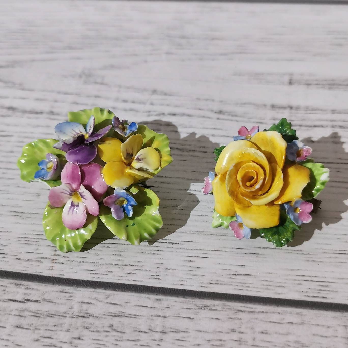 Pair Ceramic Floral Brooches. Two Flower Pins. 1950s Mid - Etsy