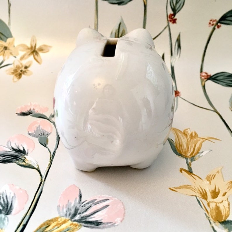Vintage floral piggy bank. Pink rose flower pig money box. | Etsy