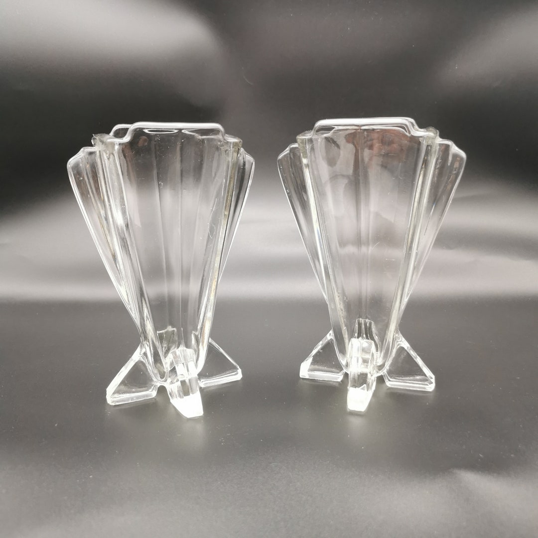 Pair of Antique Art Deco Winged Rocket Glass Vases. Space Age ...