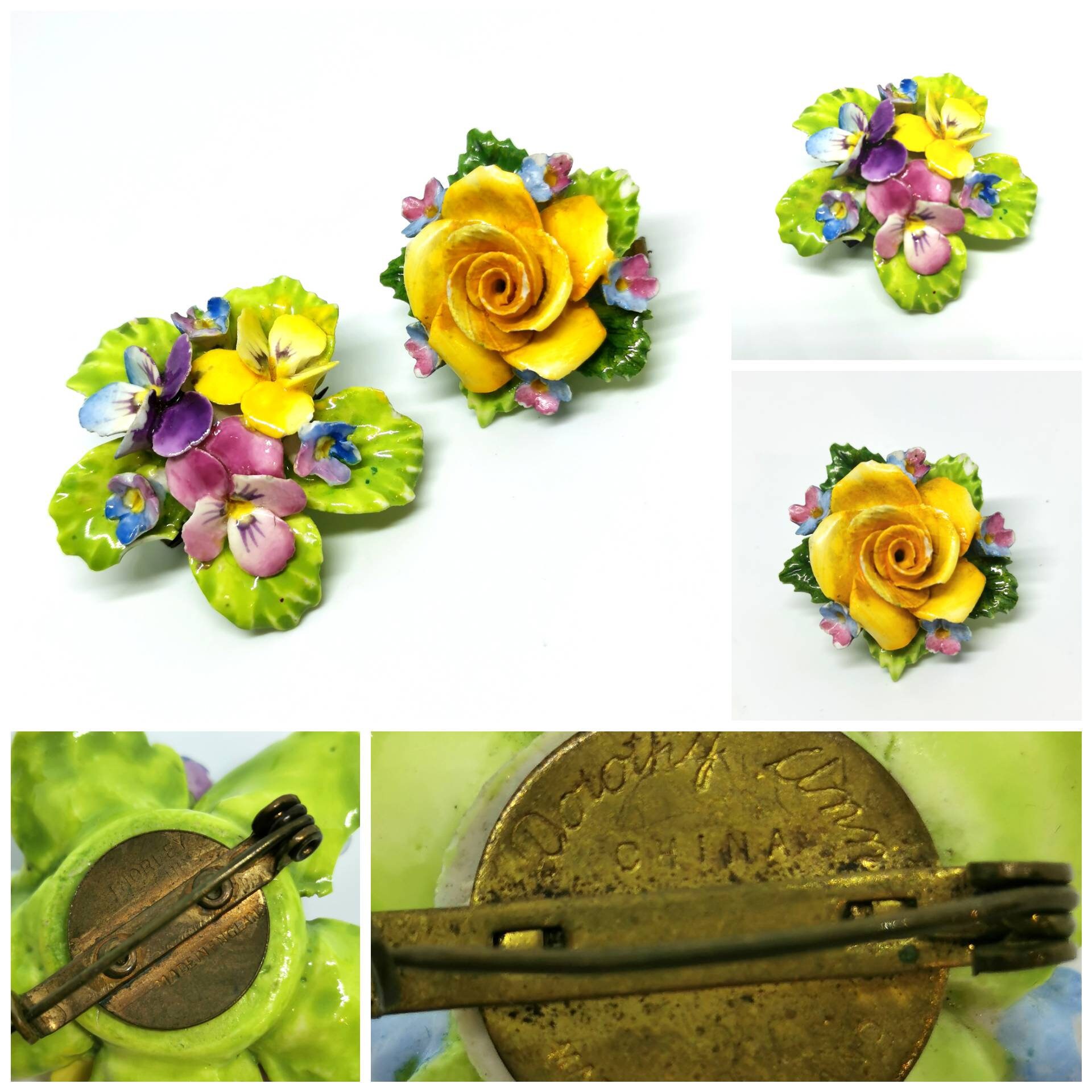 Pair Ceramic Floral Brooches. Two Flower Pins. 1950s Mid - Etsy
