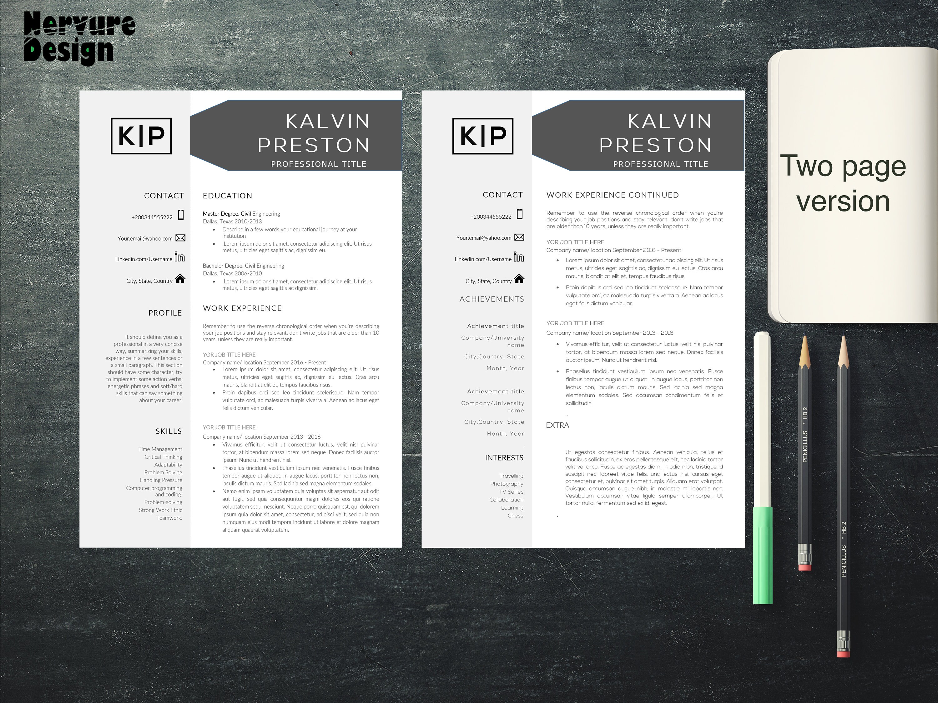Resume Template With Initials, One/two Page Format + Cover Letter ...