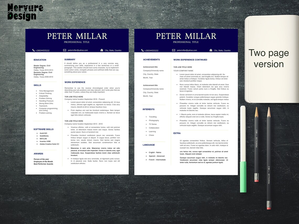 RESUME TEMPLATE for Word, One/two Page Format + Cover Letter ...