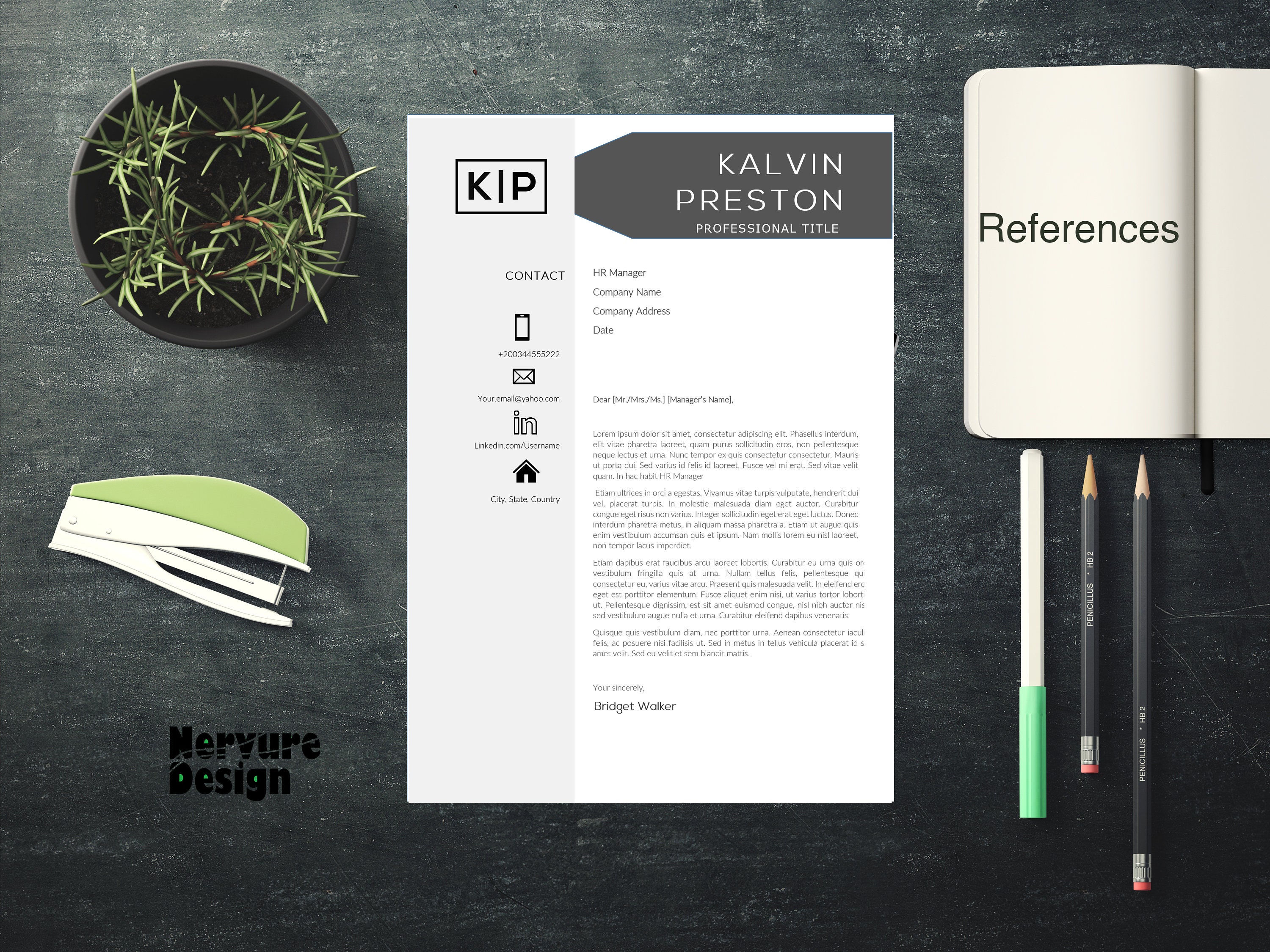 Resume Template With Initials One/two Page Format Cover - Etsy