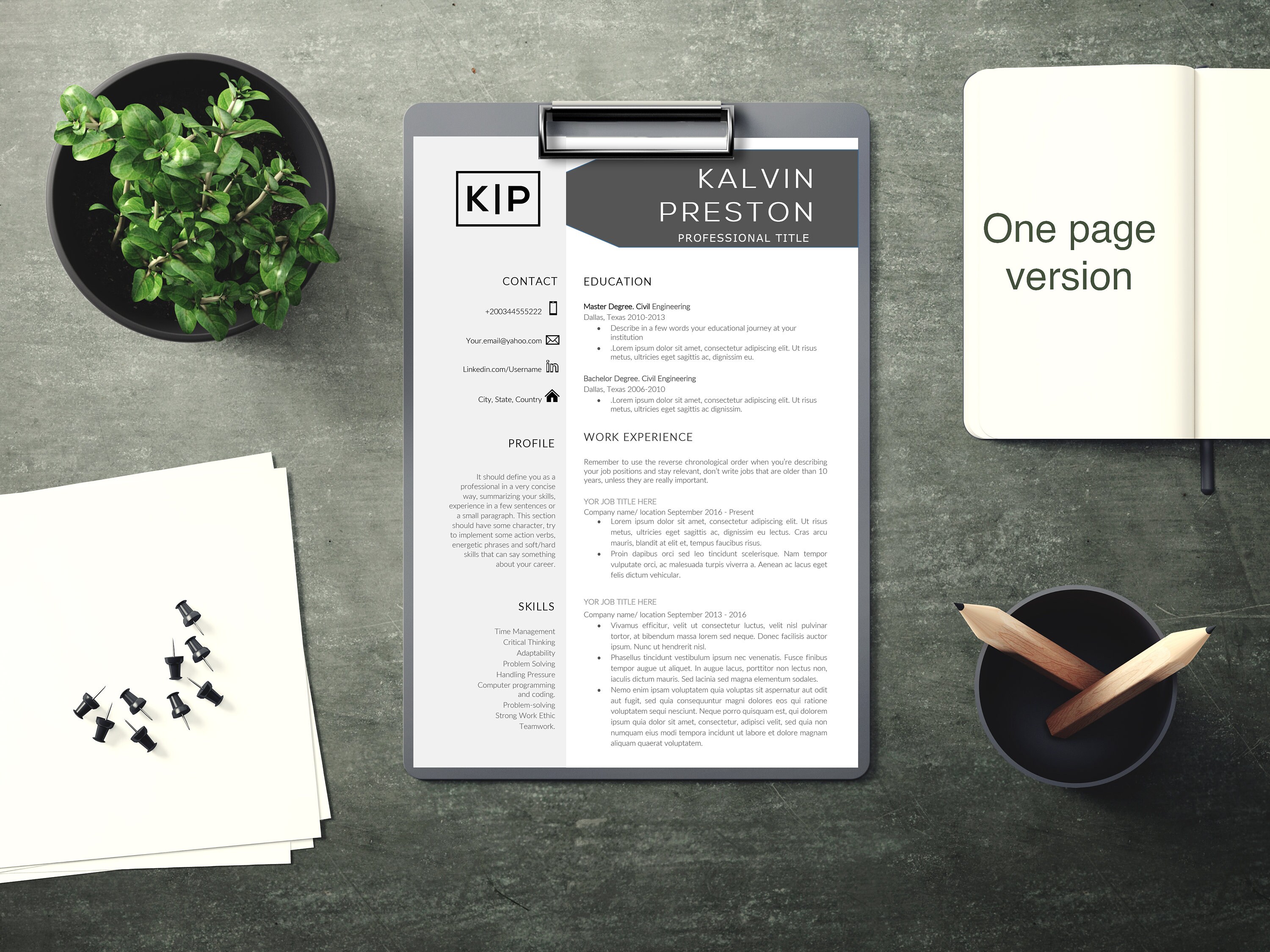 Resume Template With Initials One/two Page Format Cover - Etsy