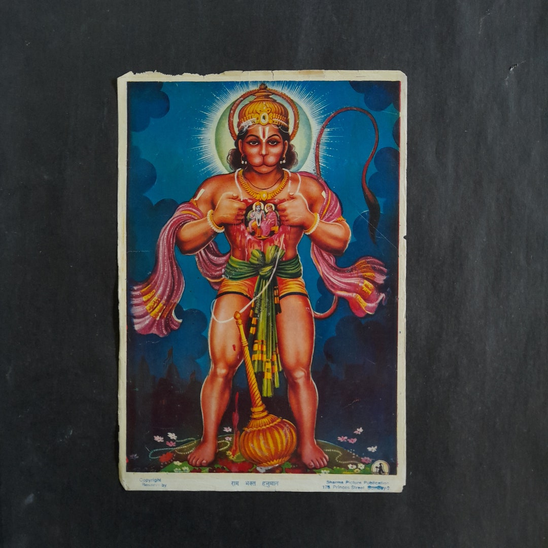 Vintage Rare Hindu God Print of Lord Hanuman From 1920s, Trio Gods ...