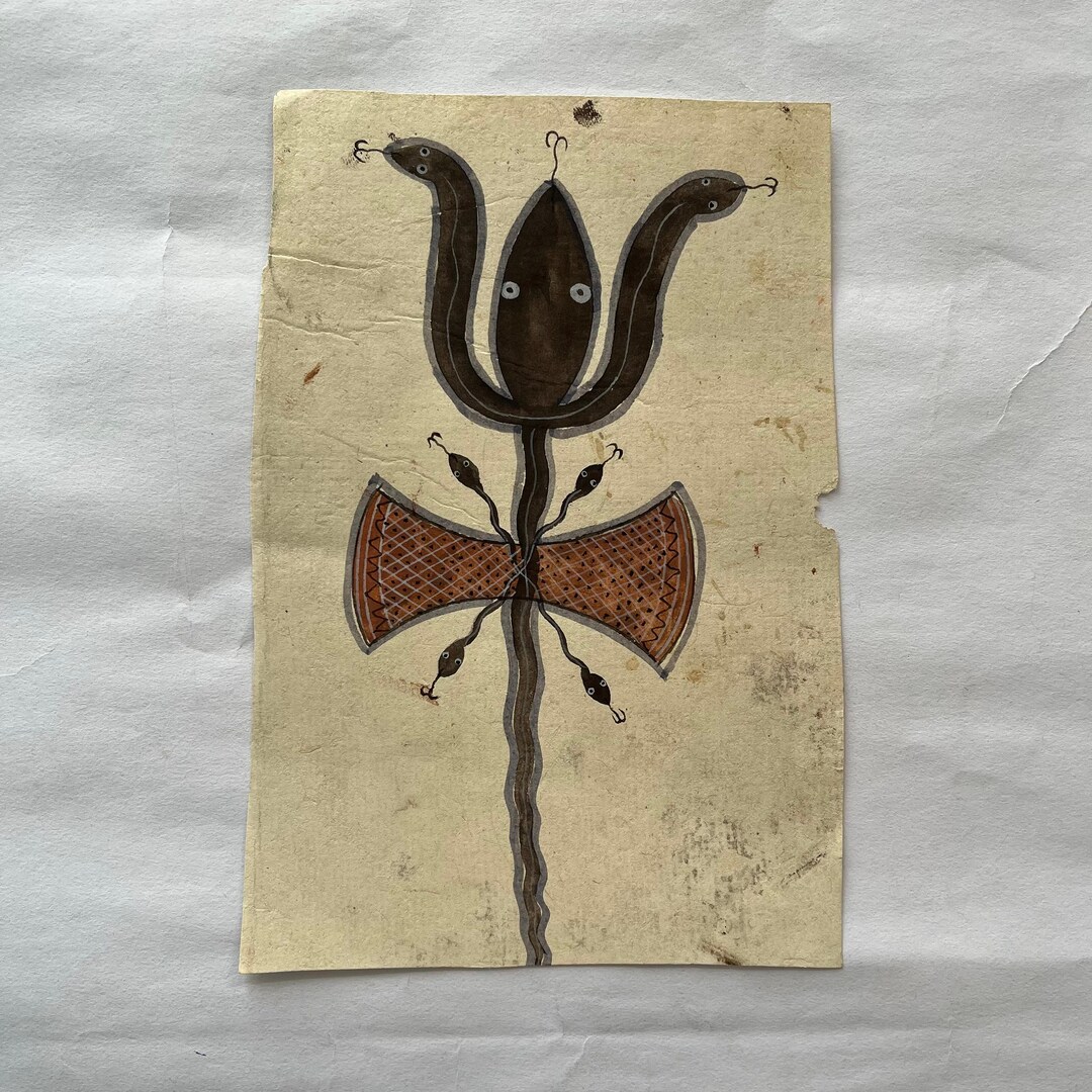Vintage Tantra Painting of Saligram Resemblence With Snakes , Painted ...