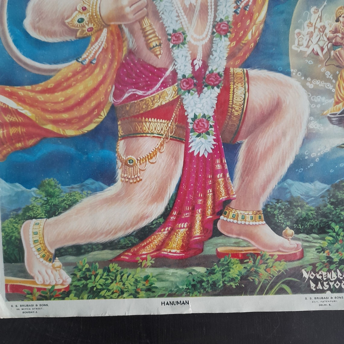 Vintage Antique Hindu God Poster of Lord Hanuman Carrying the - Etsy