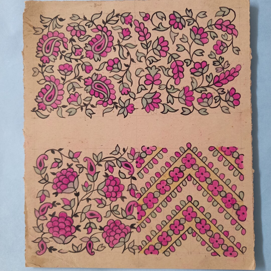 Hand Painted Textile Design Using Water Color on Paper From 1960s ...
