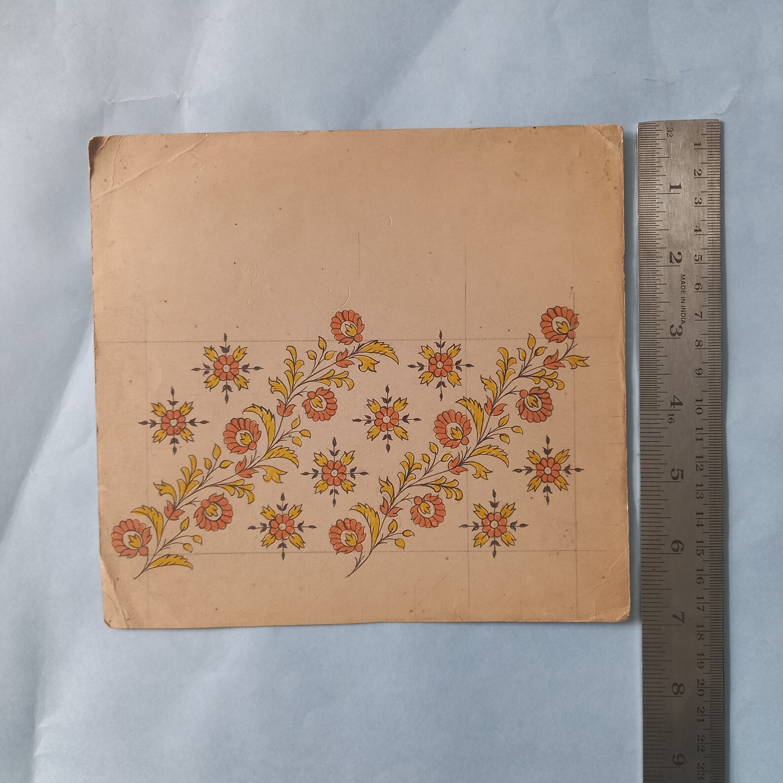 Hand Painted Colorful Textile Vine Plant Motif Design Made - Etsy