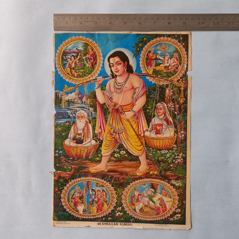 Antique Vintage Hindu Poster of Sharvan Kumar Vintage Print - Etsy Canada