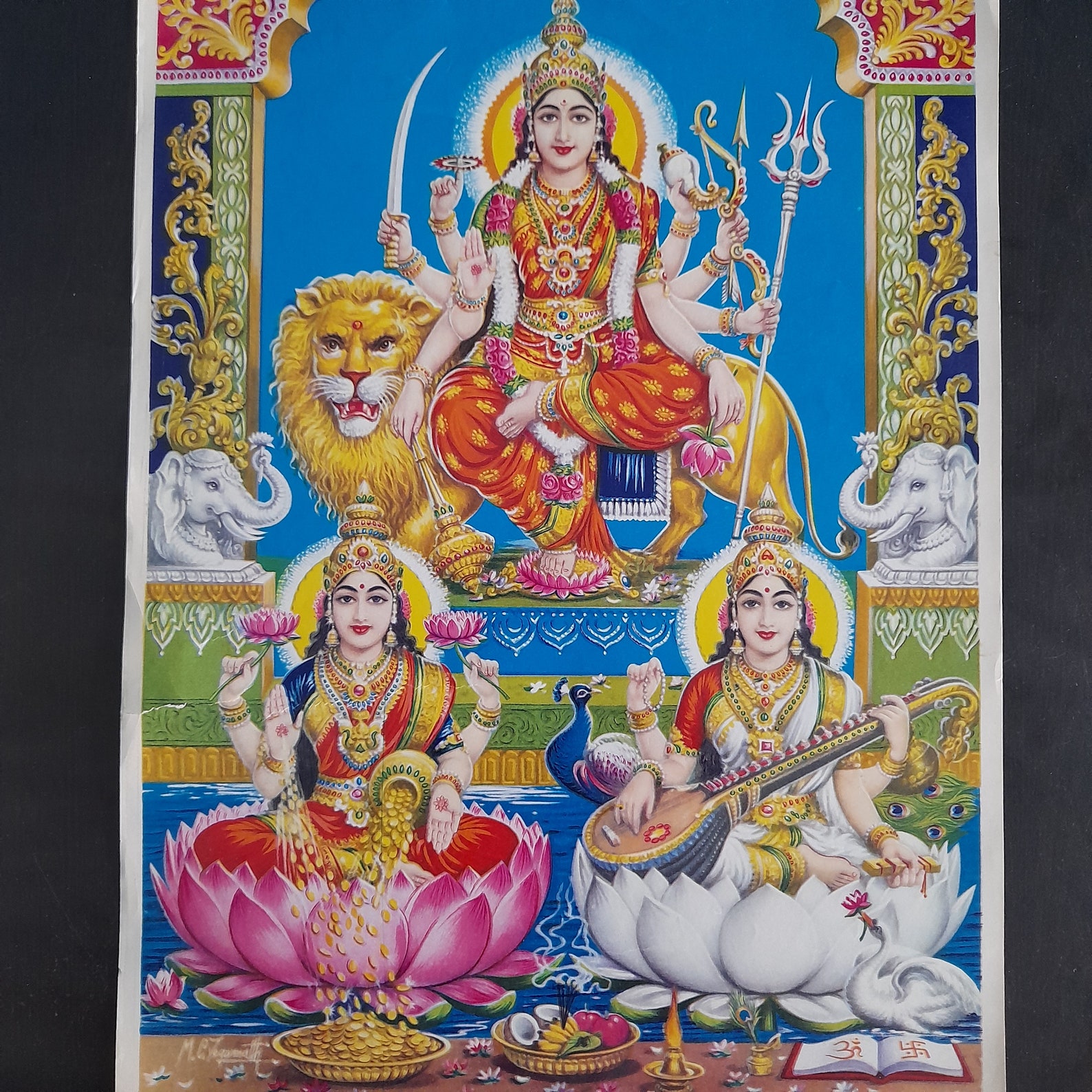 Vintage Antique Hindu Supreme Goddesses Tridevi Trinity | Etsy