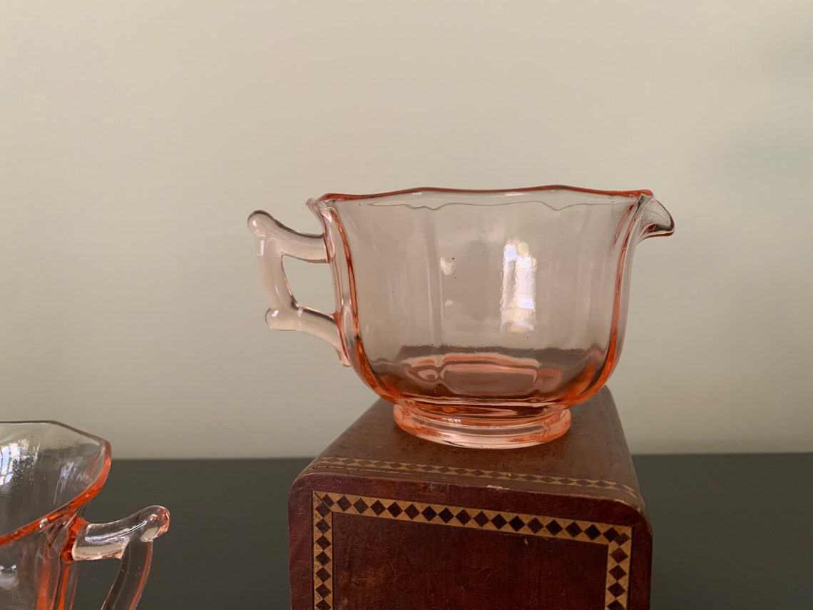 Vintage Cambridge Pink Depression Glass Decagon Creamer and Sugar Bowl ...