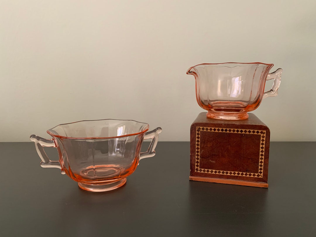 Vintage Cambridge Pink Depression Glass Decagon Creamer and Sugar Bowl ...