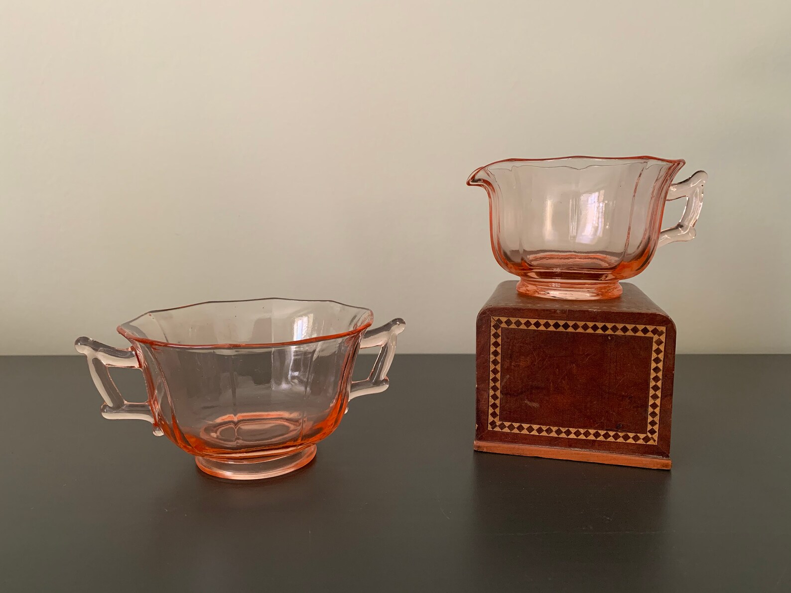 Vintage Cambridge Pink Depression Glass Decagon Creamer and Sugar Bowl ...