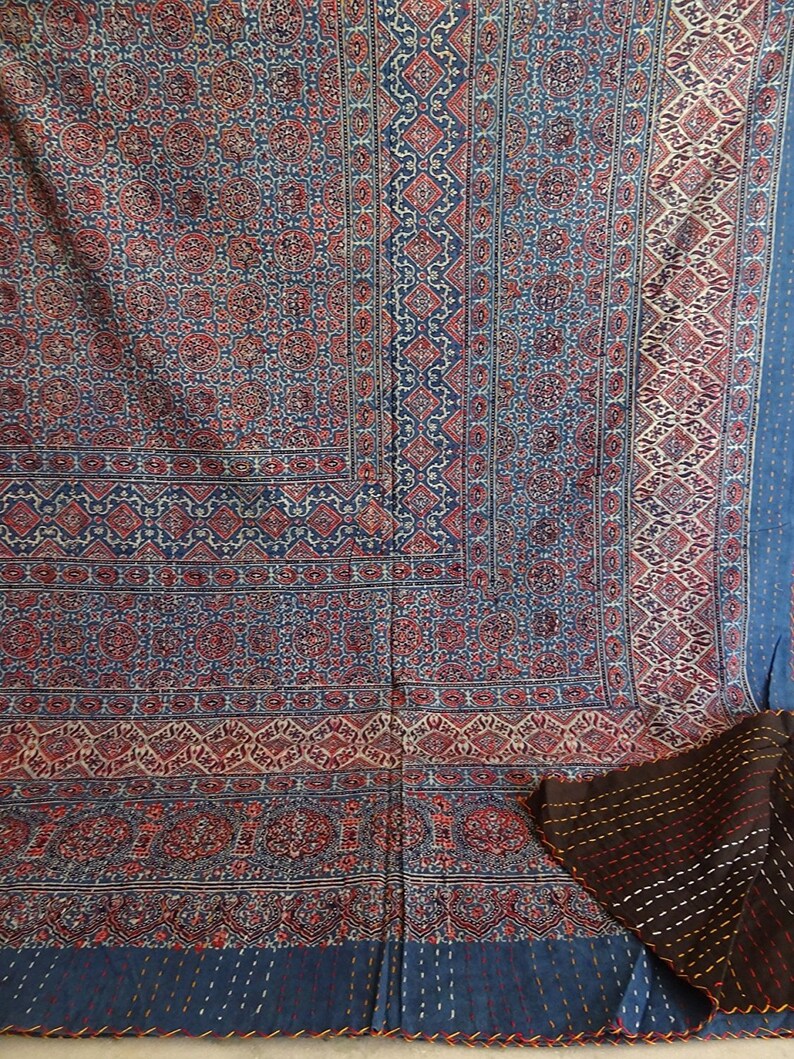 Indian Ajrak Hand Block Cotton Kantha Quilt Hippie Handmade | Etsy