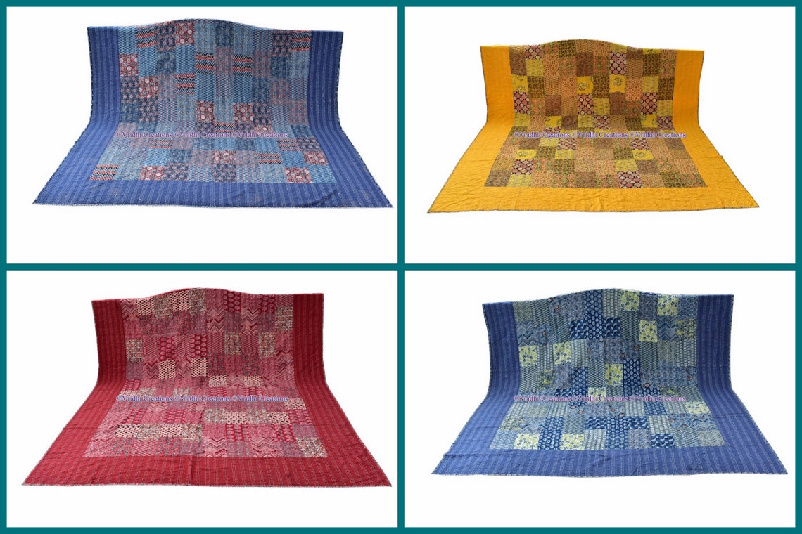 Indian Cotton Handmade Ajrak Kantha Quilt Hand Block Boho | Etsy