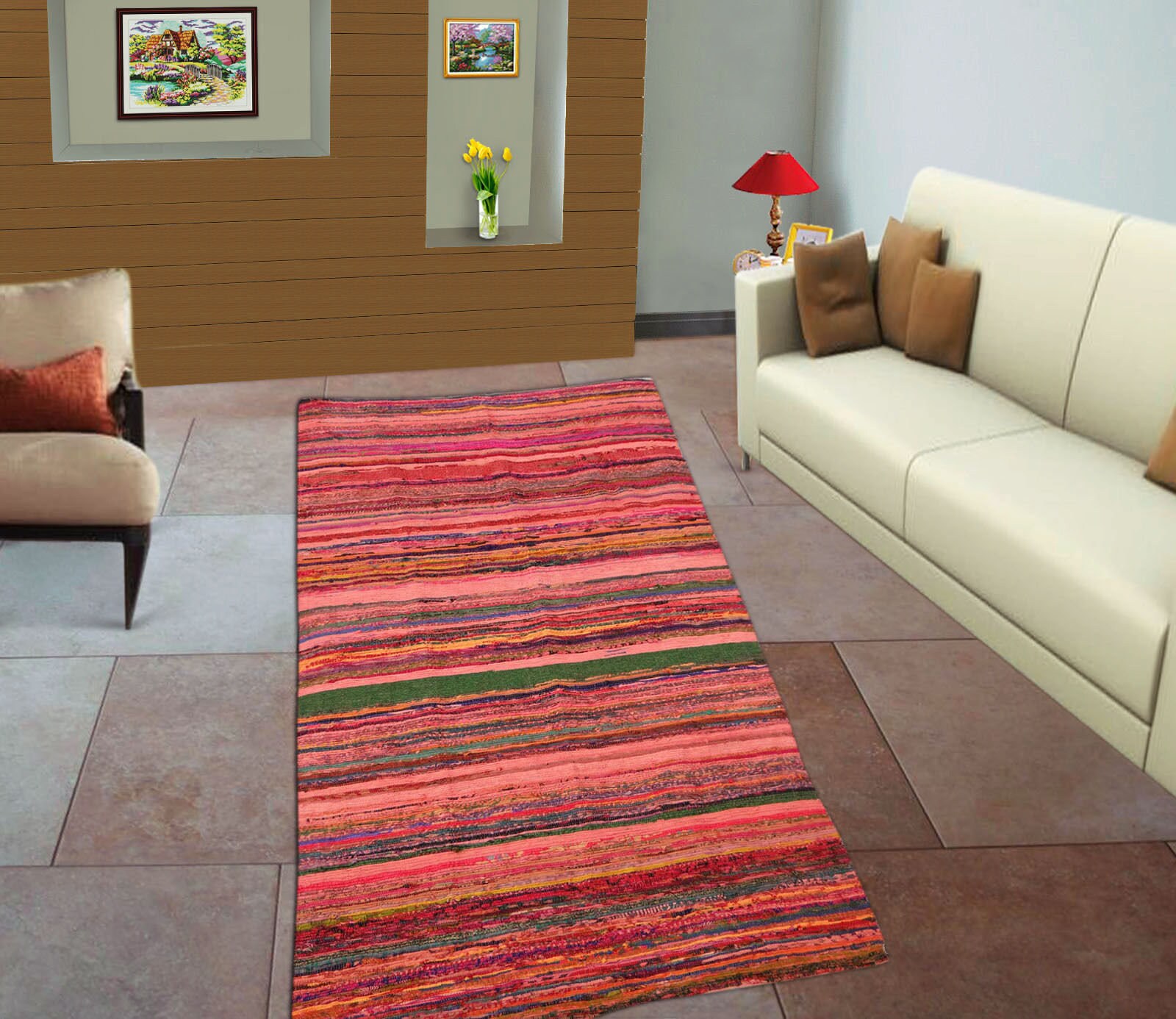 Indian cotton vintage handmade chindi rag runner rug living | Etsy