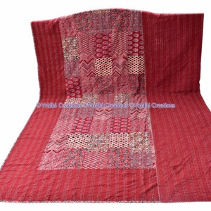 Indian Cotton Handmade Ajrak Kantha Quilt Hand Block Boho Bohemian Bedding Bedspread Art Vintage ...