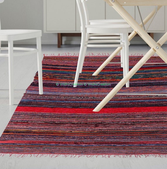 Indian Cotton Vintage Handmade Chindi Rag Runner Red Rug - Etsy