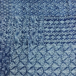Indian Blue Indigo Patchwork Kantha Quilt Hand Block Cotton Vintage ...
