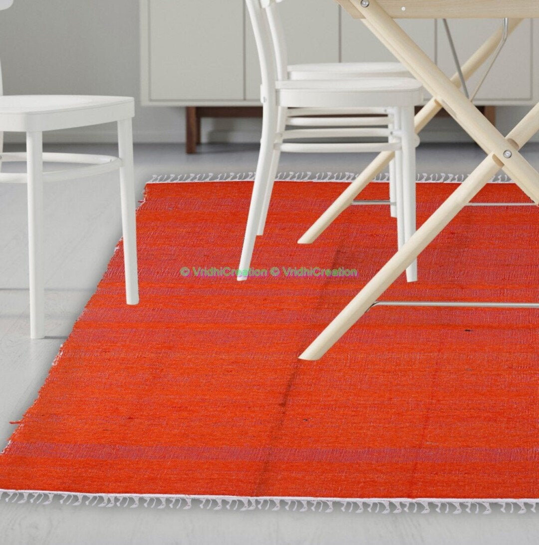 Floor Art Rag Indian Vintage Runner Rug Living Porch Mat Orange ...