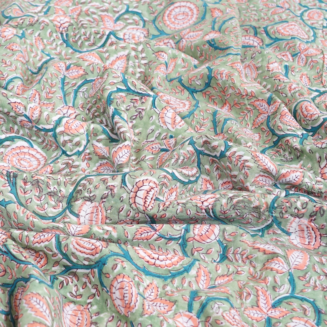 Indian Hand-block Printed Running Floral Design Home Deco Ethnic Women ...