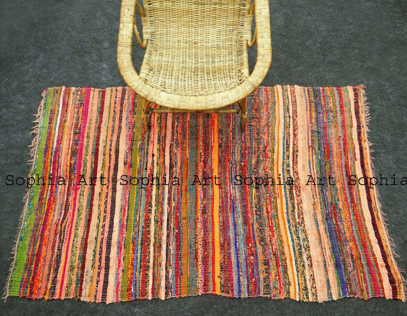 Indian Handmade Reversible Chindi Rag Runner Rug Vintage | Etsy