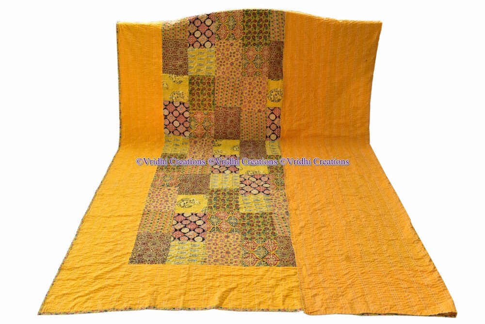Indian Cotton Handmade Ajrak Kantha Quilt Hand Block Boho | Etsy
