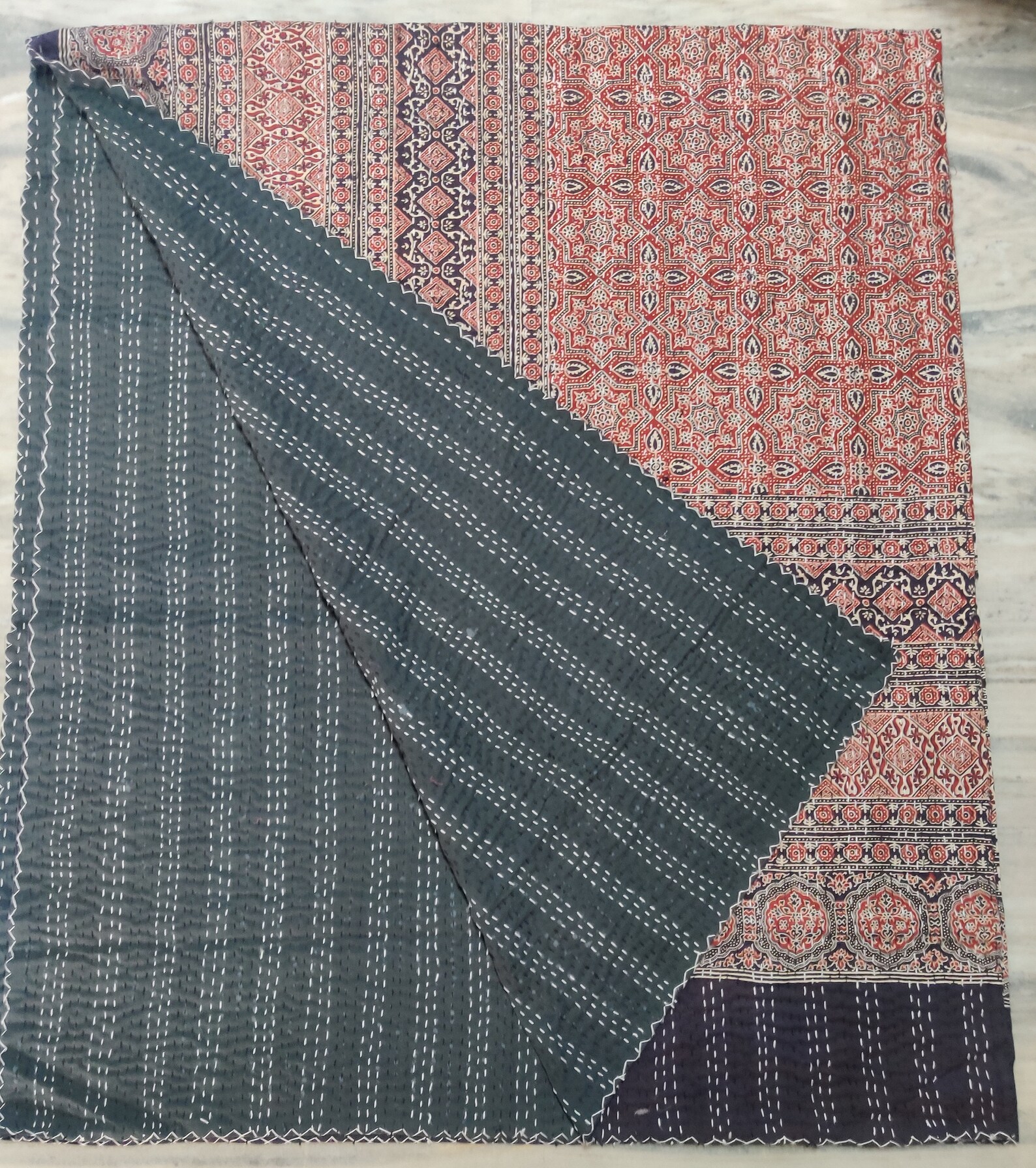 Indian Ajrak Hand Block Cotton Kantha Quilt Hippie Handmade | Etsy