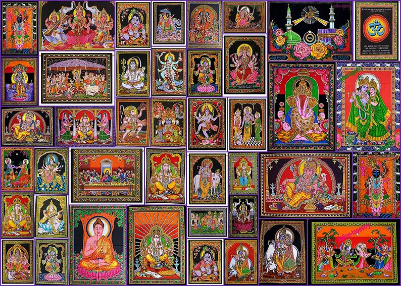 India Hindu Gods/goddess Wall Decor Cotton Printed Devotional | Etsy