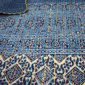 Hand Block Ajrak Kantha Quilt Cotton Vintage Indian Handmade Bedding Bedspread Twin Size Blanket ...