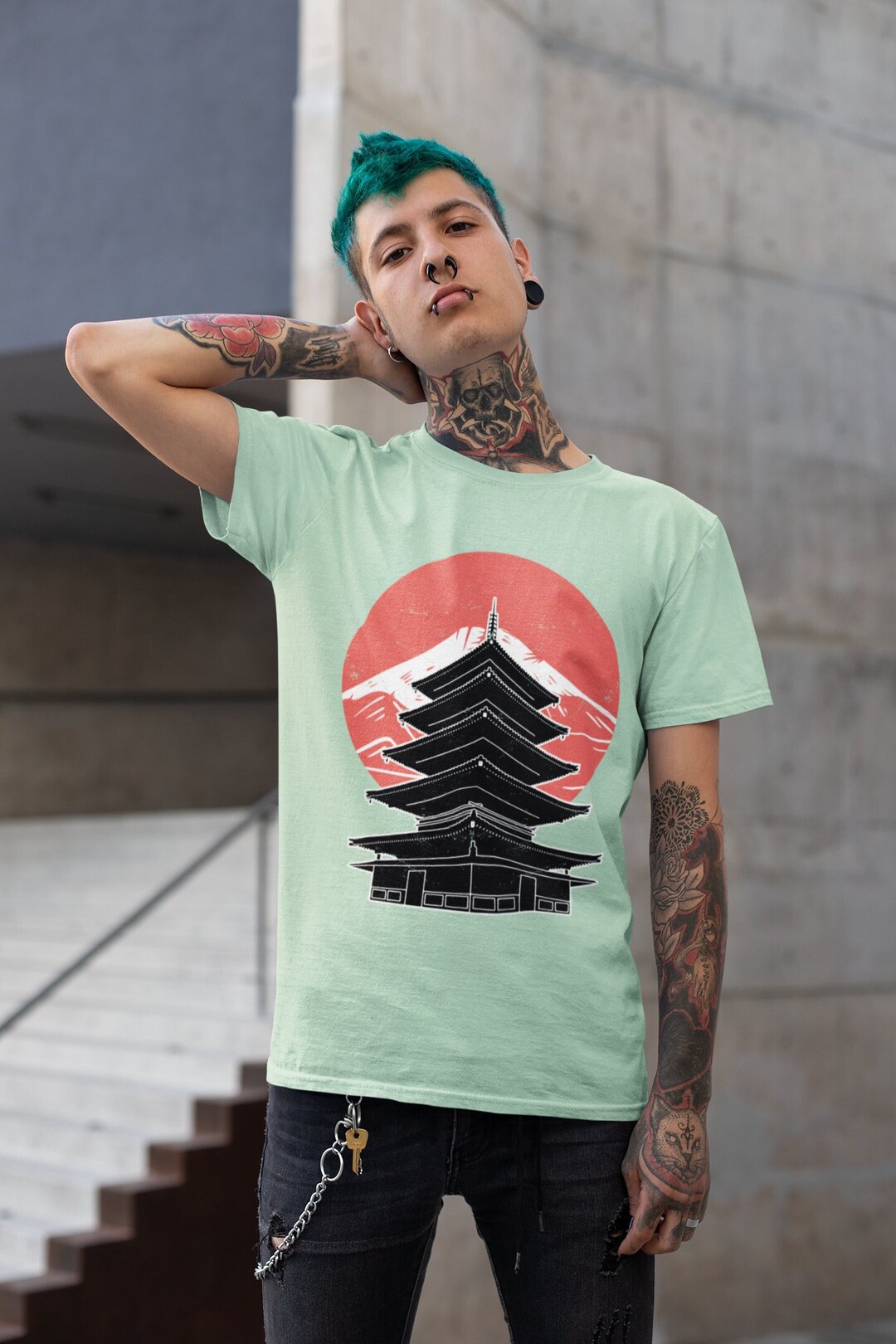 Japanese Pagoda With Mount Fuji Shirt,unisex Asian T-shirt, Oriental ...
