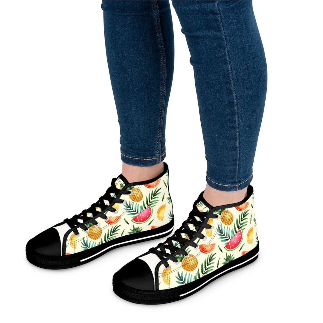 Tropical Fruits Shoes Watermelon & Pineapples Pattern High Top Sneakers ...