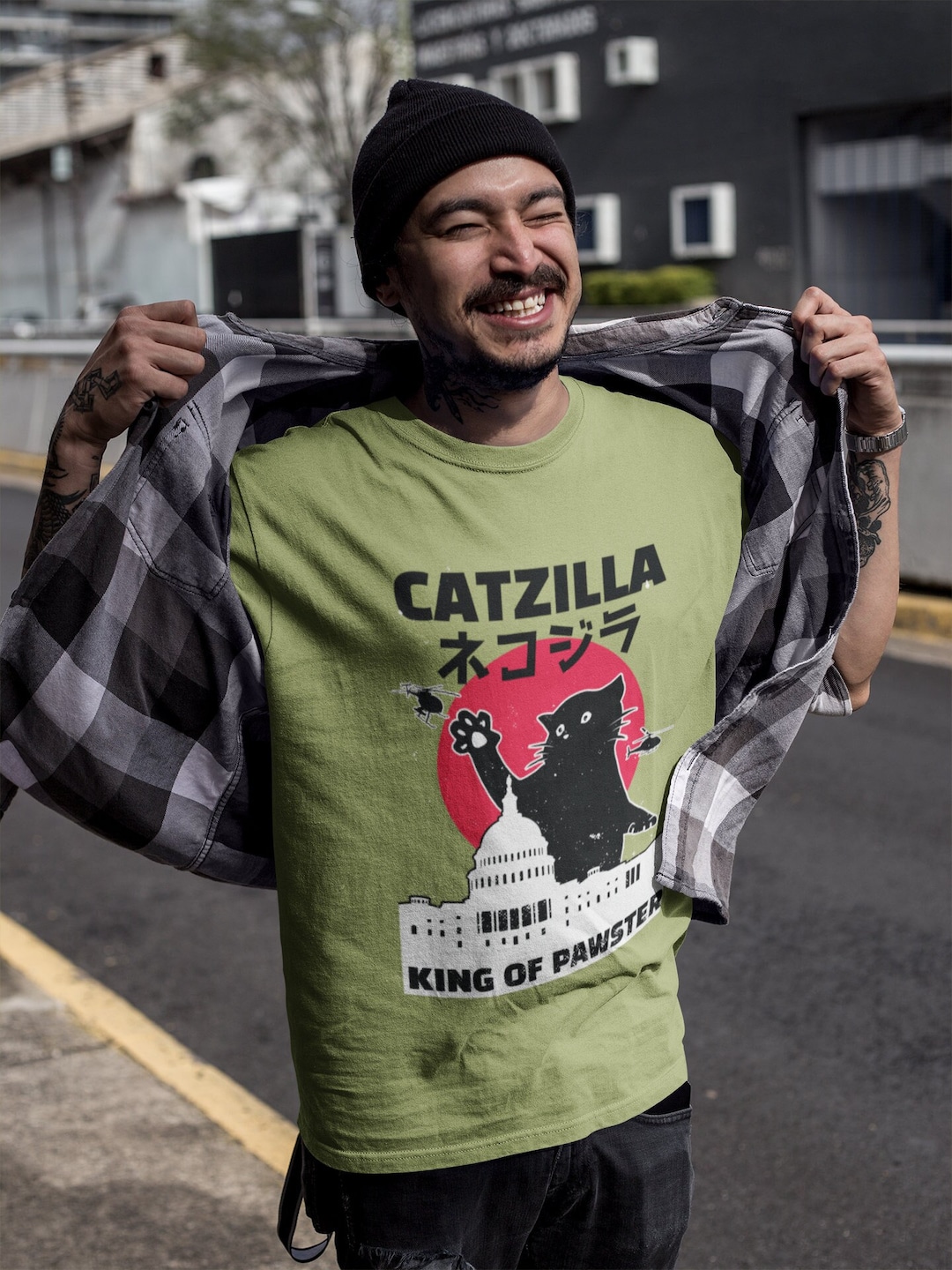 Catzilla Shirt, Synthwave Cat Shirt, Vaporwave Cat Shirt, Great Wave of ...