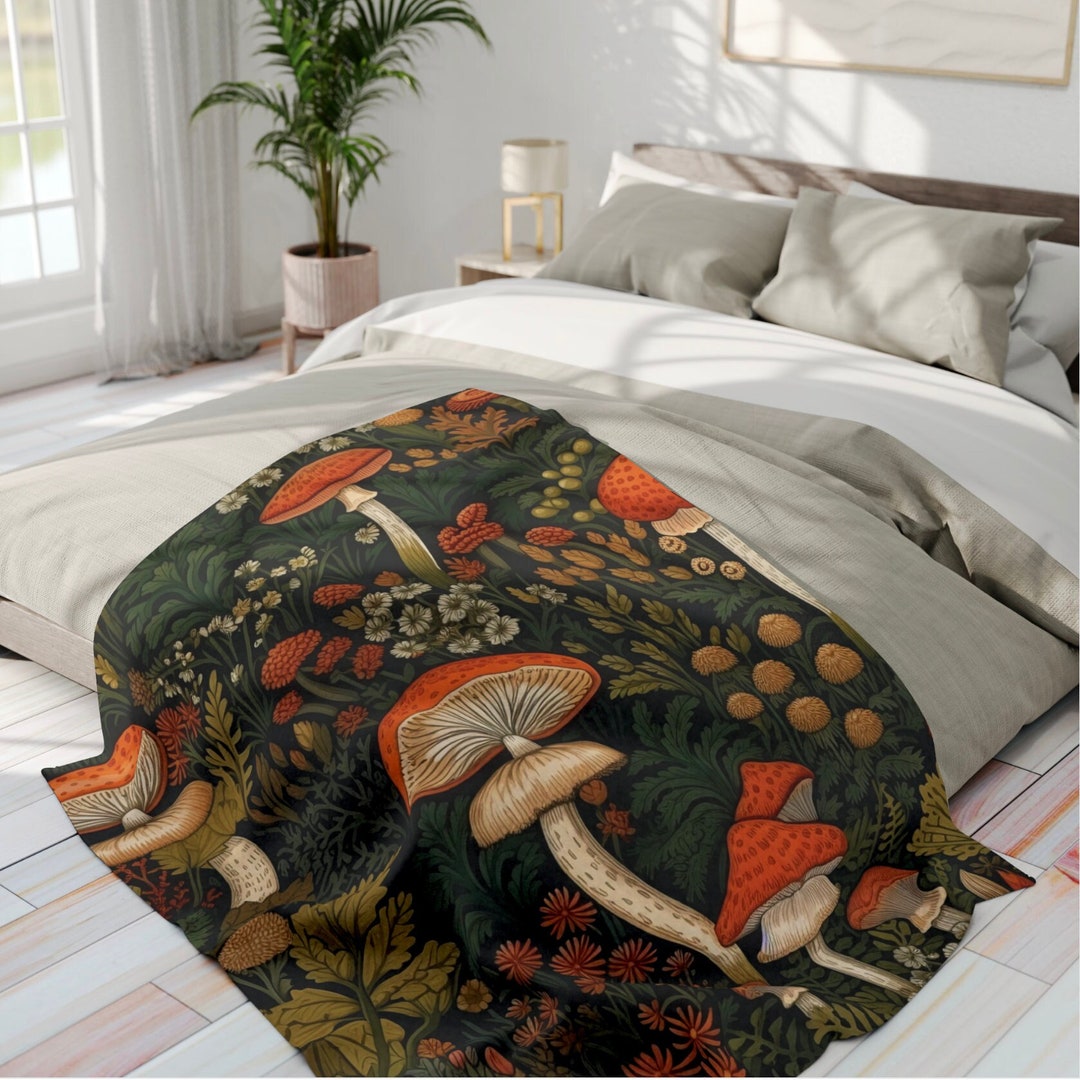 Mushroom Blanket, Cottagecore Mushroom Blanket, Mushroom Gift ...