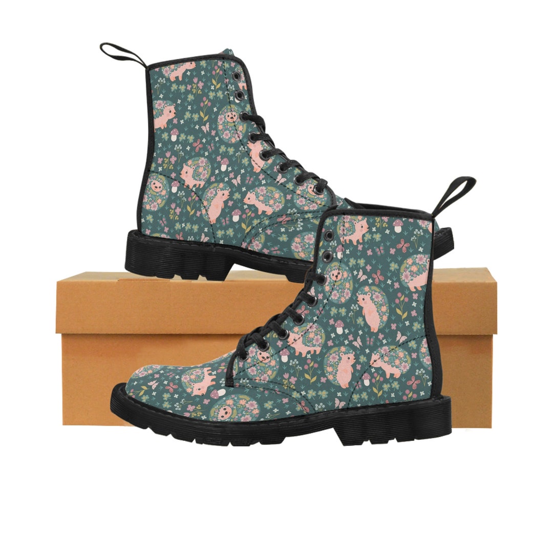 Cottagecore Hedgeogs Boots for Women, Forest Mushroom Combat Boots ...