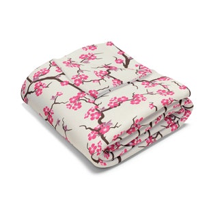 Japanese Flowers Blanket, Sakura Throw Blanket, Cherry Blossom Fleece ...