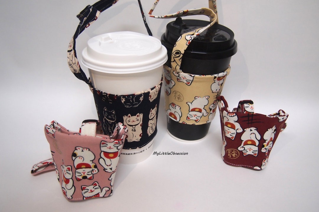 Japanese Lucky Cat Fortunate Car Coffee Sleeve Coffee Cozy Boba Carrier ...