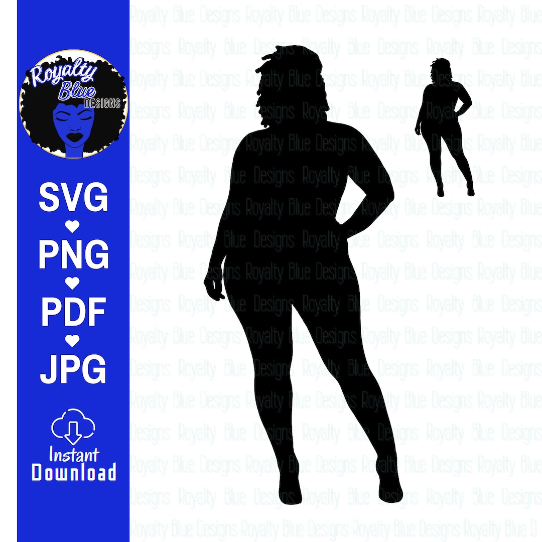 QUEN LOCS, Silhouette, Curvy Woman With Locs, Hand on Hip Pose, Black ...