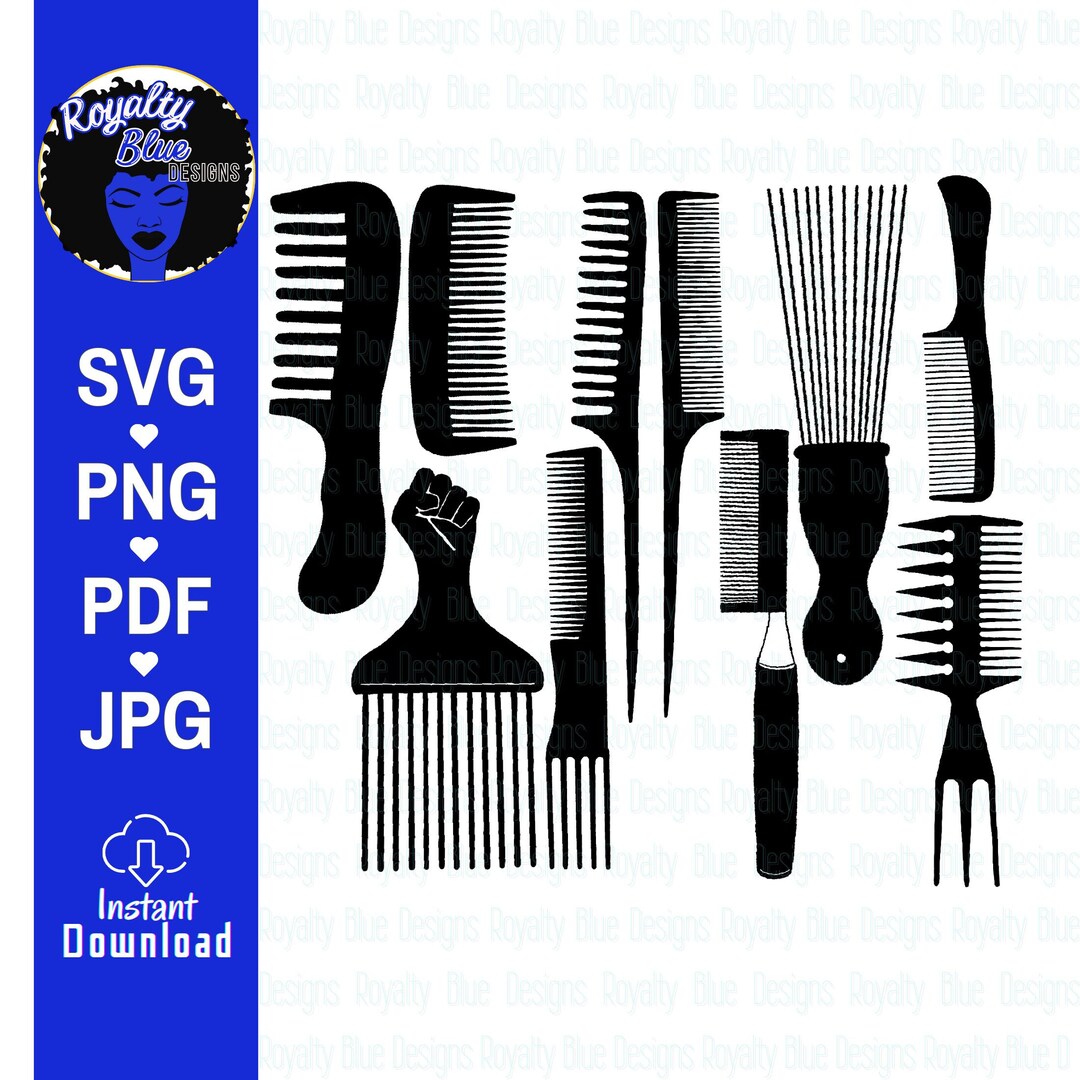 HAIR COMBS 10 BUNDLE, Black Combs, Afro Pick, Svg, Png, Cosmetology ...