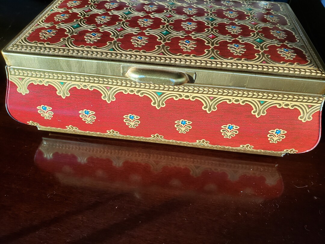 Red and Gold Metal Embossed Box Made in Belgium for Keepsakes or ...