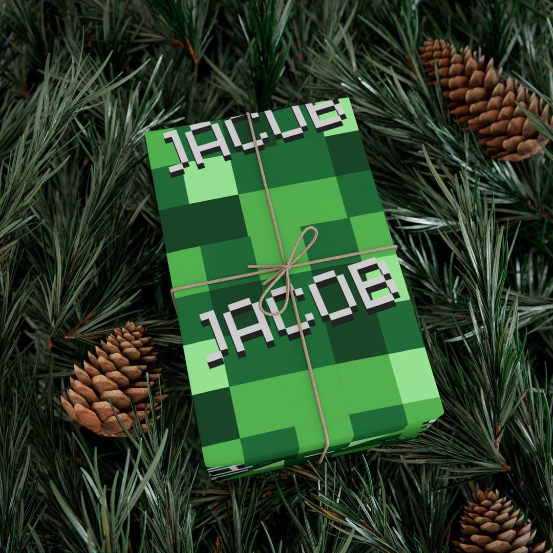 Personalized Block Video Game Wrapping Paper, Green Building Cubes ...