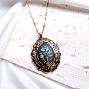 Forget-me-not Flower Clay Embroidery Pendant Necklace, Vintage Polymer ...