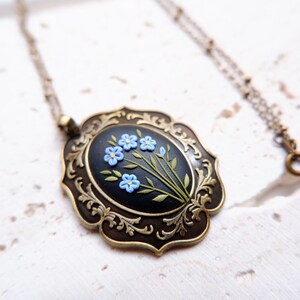 Forget-me-not Flower Clay Embroidery Pendant Necklace, Vintage Polymer ...