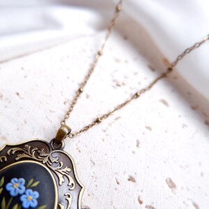 Forget-me-not Flower Clay Embroidery Pendant Necklace, Vintage Polymer ...