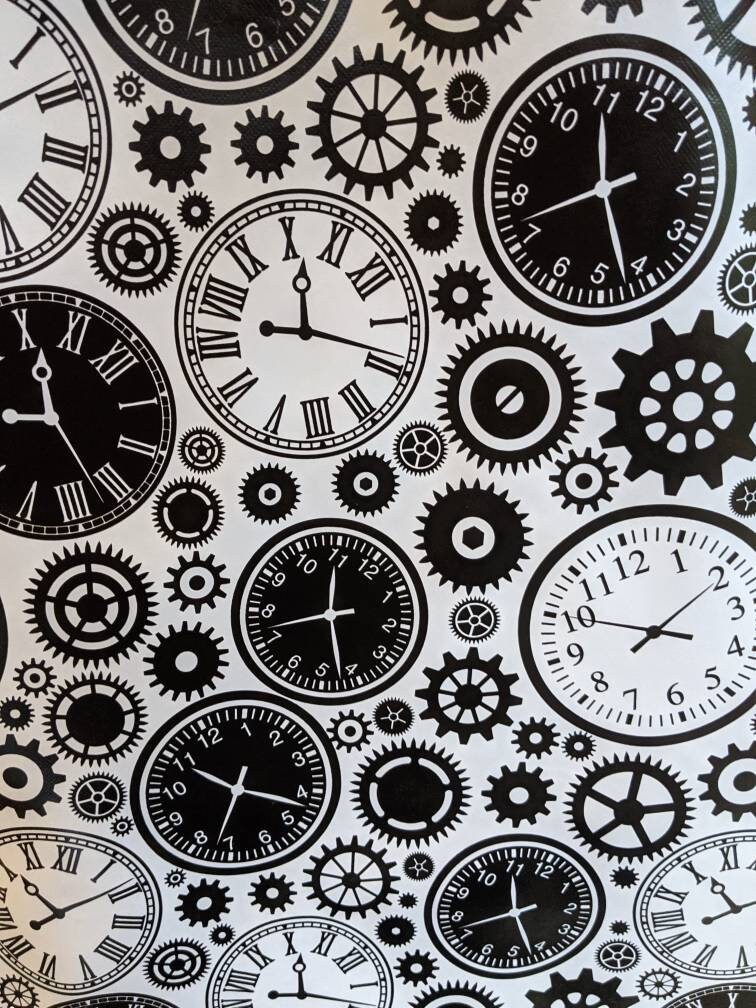Monochrome Clocks PVC Fabric Tableclothing | Etsy