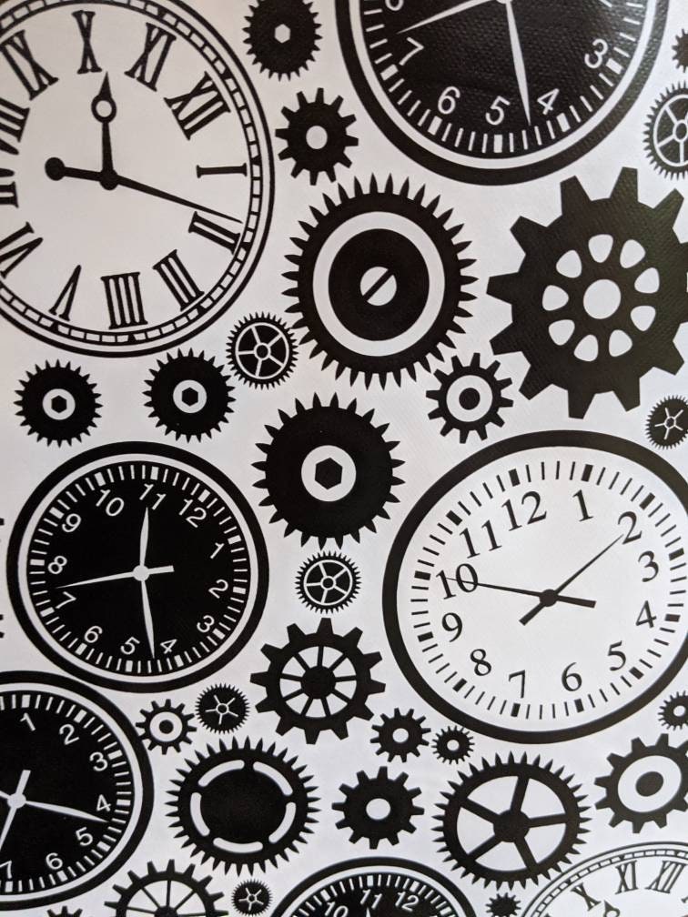 Monochrome Clocks PVC Fabric, Tableclothing - Etsy