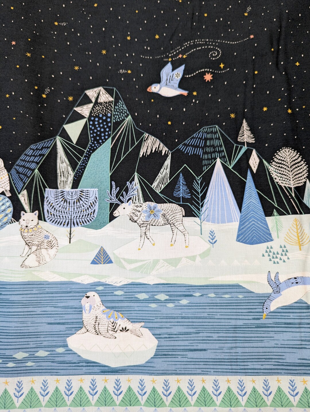 Dashwood Studio Arctic Metallic Double Border Print 100% Cotton Fabric ...