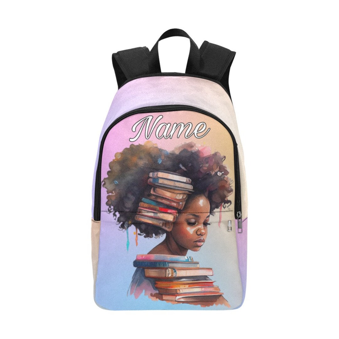Custom Black Girl Backpack: Books and Watercolor Design Customizable ...